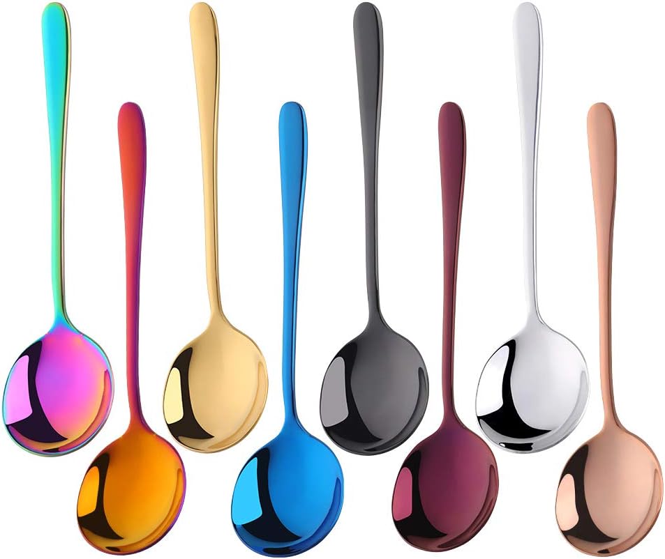 Amazon.com: 8-pieces Metal Round Soup Spoon 7.4-Inch Metal Korean ...