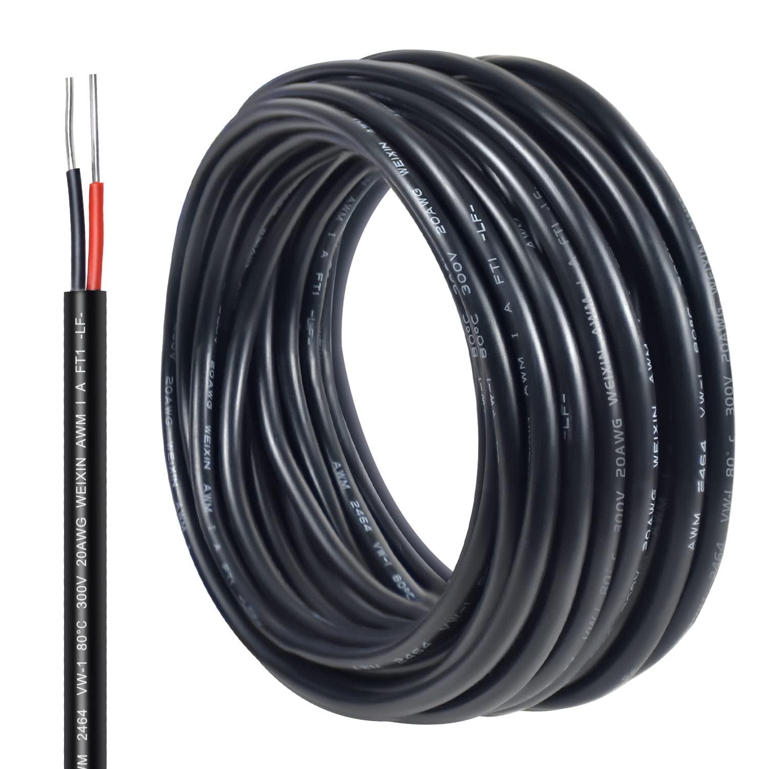 Buy 20 Gauge 2 Core Wire Solid Single Strand PVC Red & Black Wire ...
