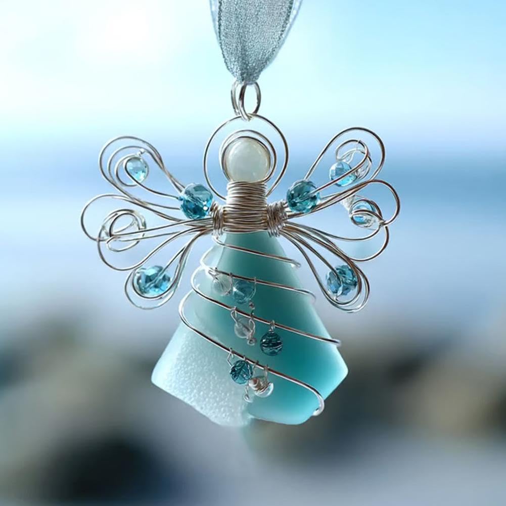 Amazon.com: Handmade Sea Glass Angel Ornament,Handmade Silver Wire ...