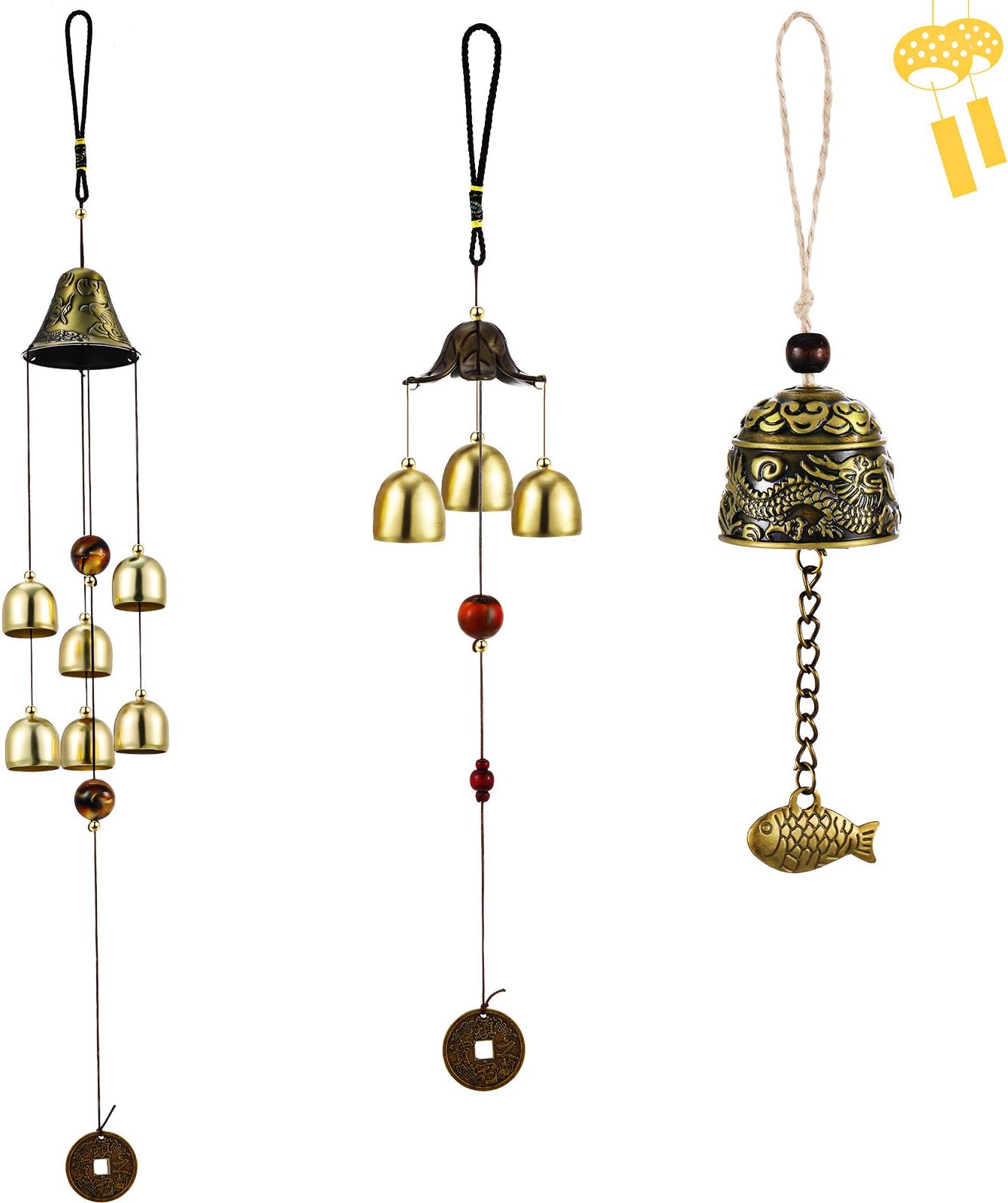 Amazon.com : Peohud 6 Pieces Fengshui Bell, Vintage Wind Bell, Lucky ...