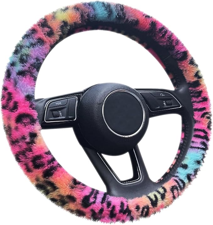 BEIBXHQQ Leopard Dot Steering Wheel Cover, Tie-Dye Leopard Print ...
