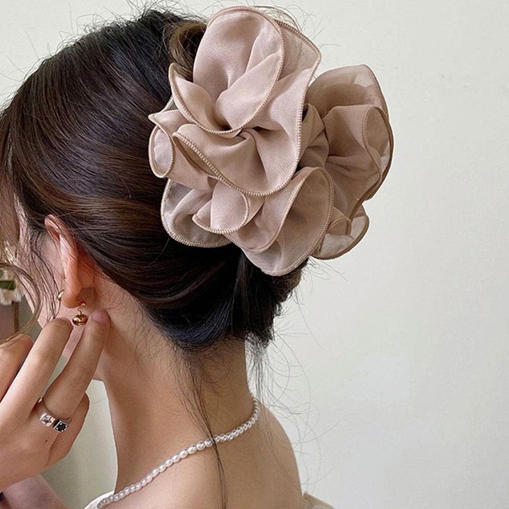 Amazon.com : Large Chiffon Rose Hair Claw Clip, Ribbon Silk Flower Hair ...
