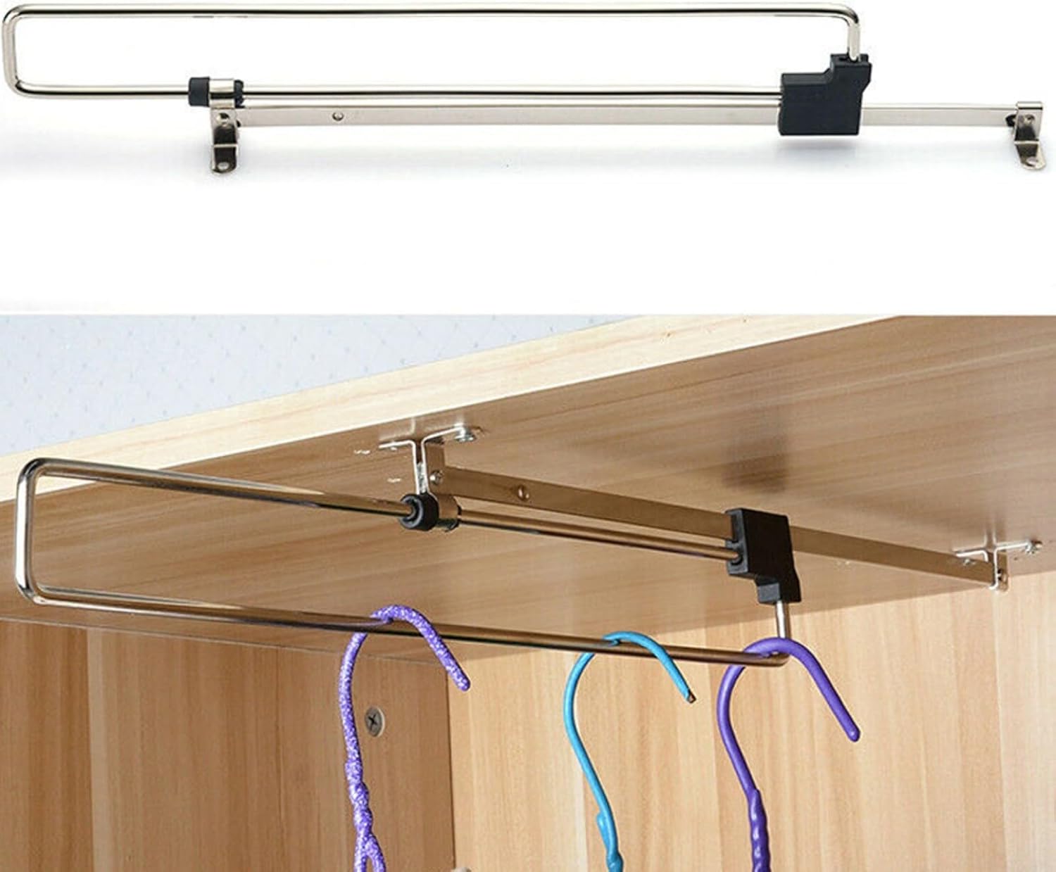 Wardrobe Pull Out Clothes Hanger Rail Extending Rack Storage Holder ...