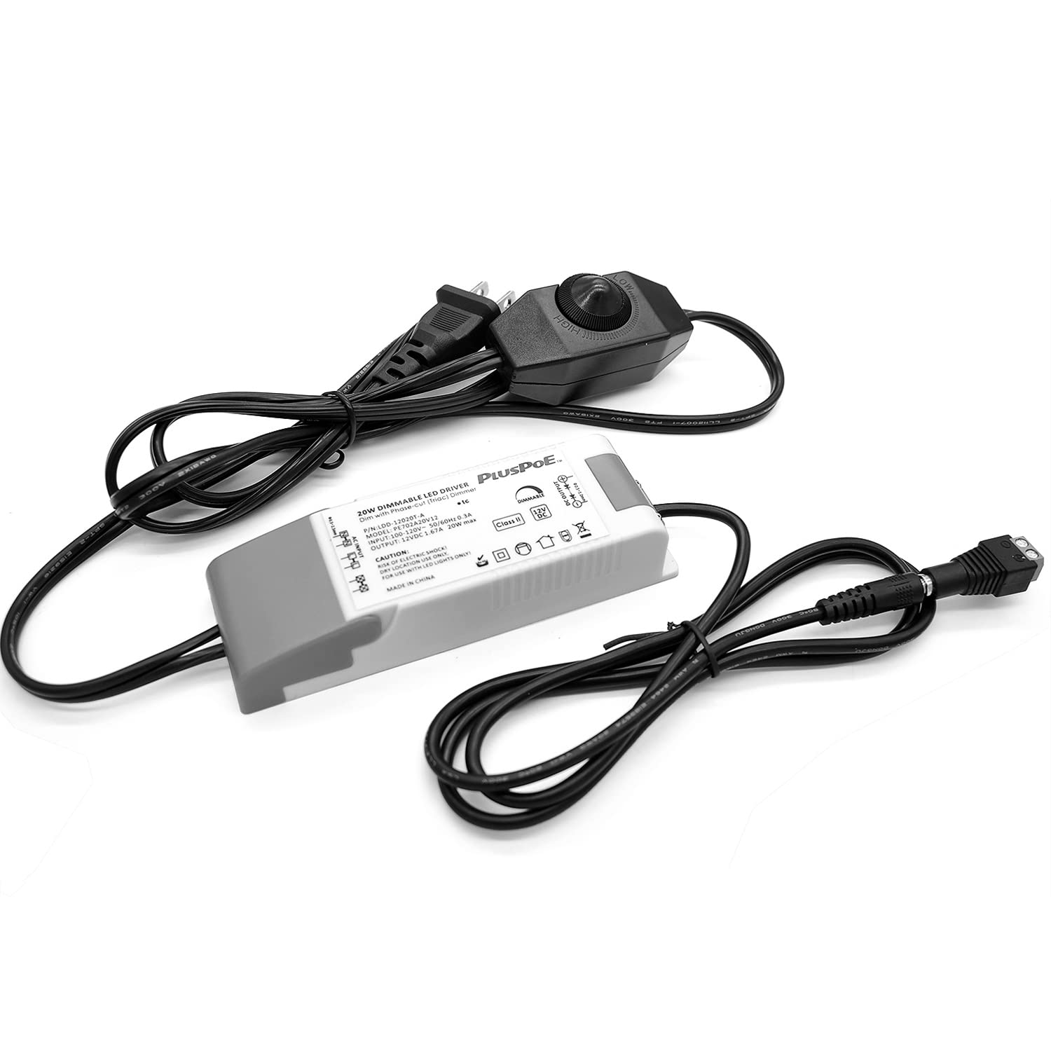 PLUSPOE 12V 20W LED Dimmable Driver for LED Flexible Strip Light,110V ...