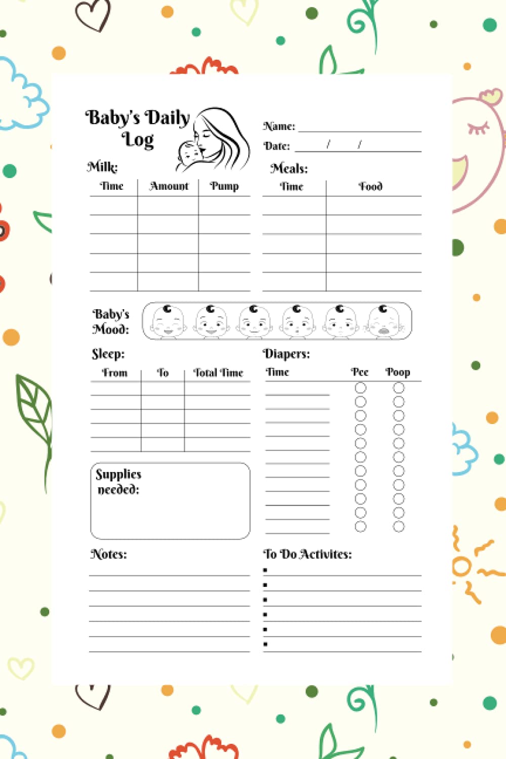 Baby Daily Log for Newborns: Nanny Newborn Baby or Toddler Log Tracker ...