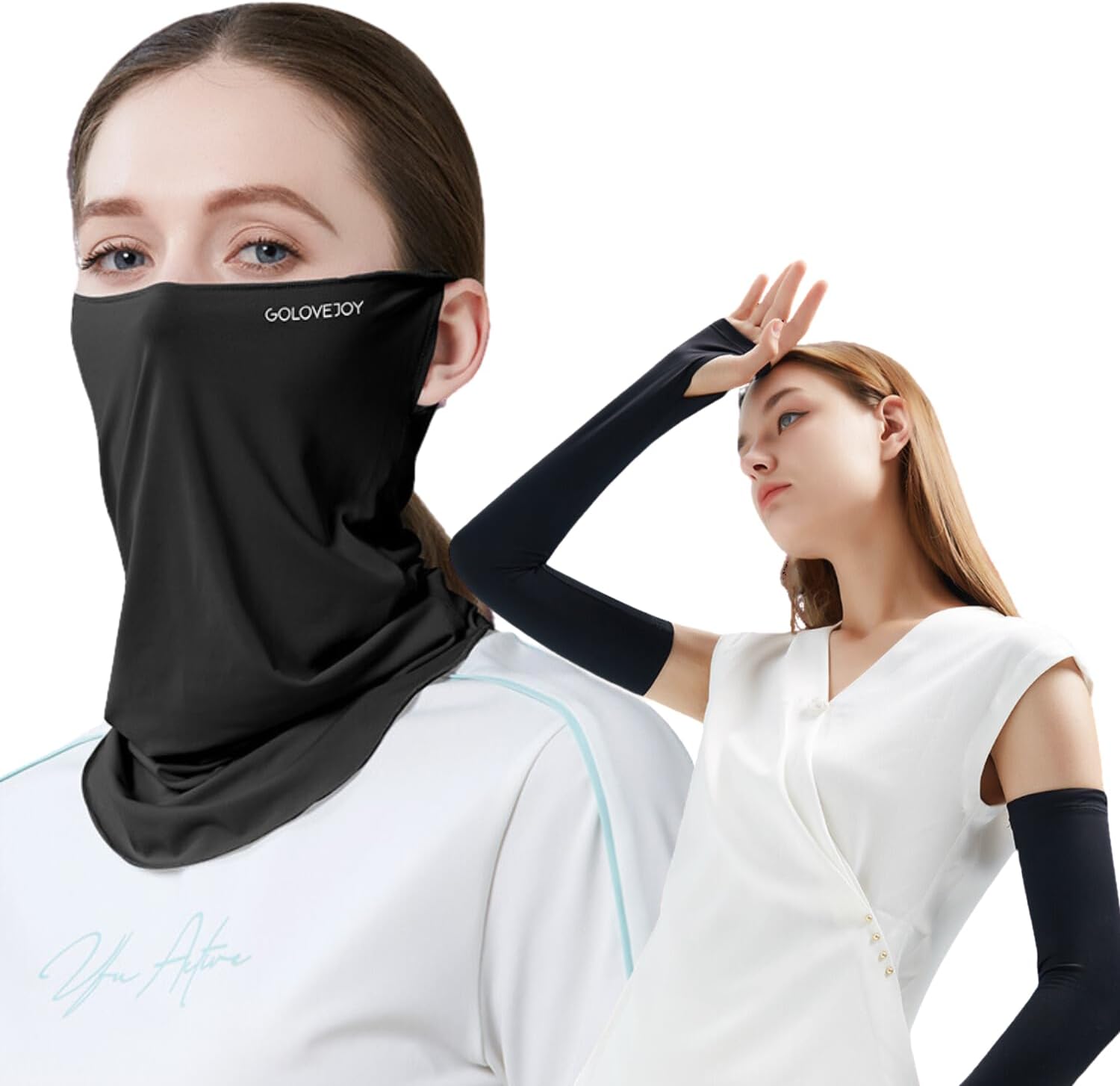 Amazon.co.jp: [Butomo] ブラック×ブラック レディース フェイスカバー アームガード セット フェイスマスク 夏用 ...