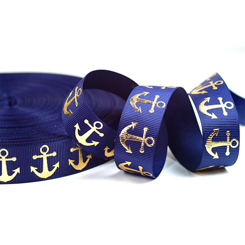 Amazon.com: Polyester Grosgrain Ribbon Sparkle Gold Marine Anchor Navy ...