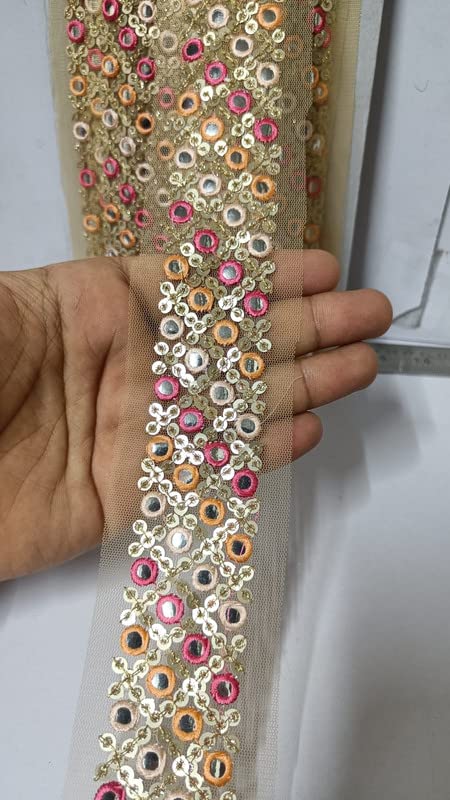 2 Inch Wide Multicolour Saree Lace Zari Lace Trim Mirror Lace Border ...