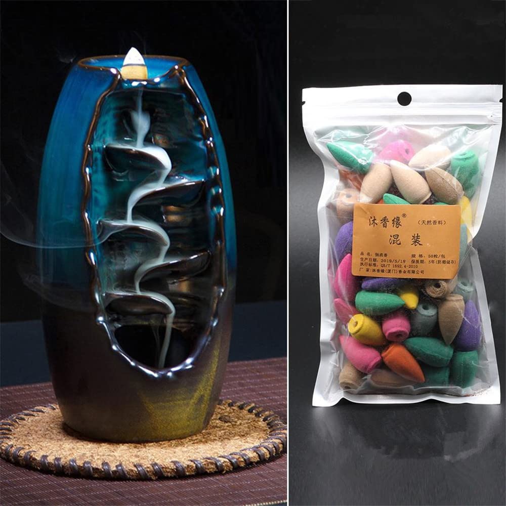 Buy Ceramic Waterfall Smoke Backflow Incense Burner With 50pcs/bag ...