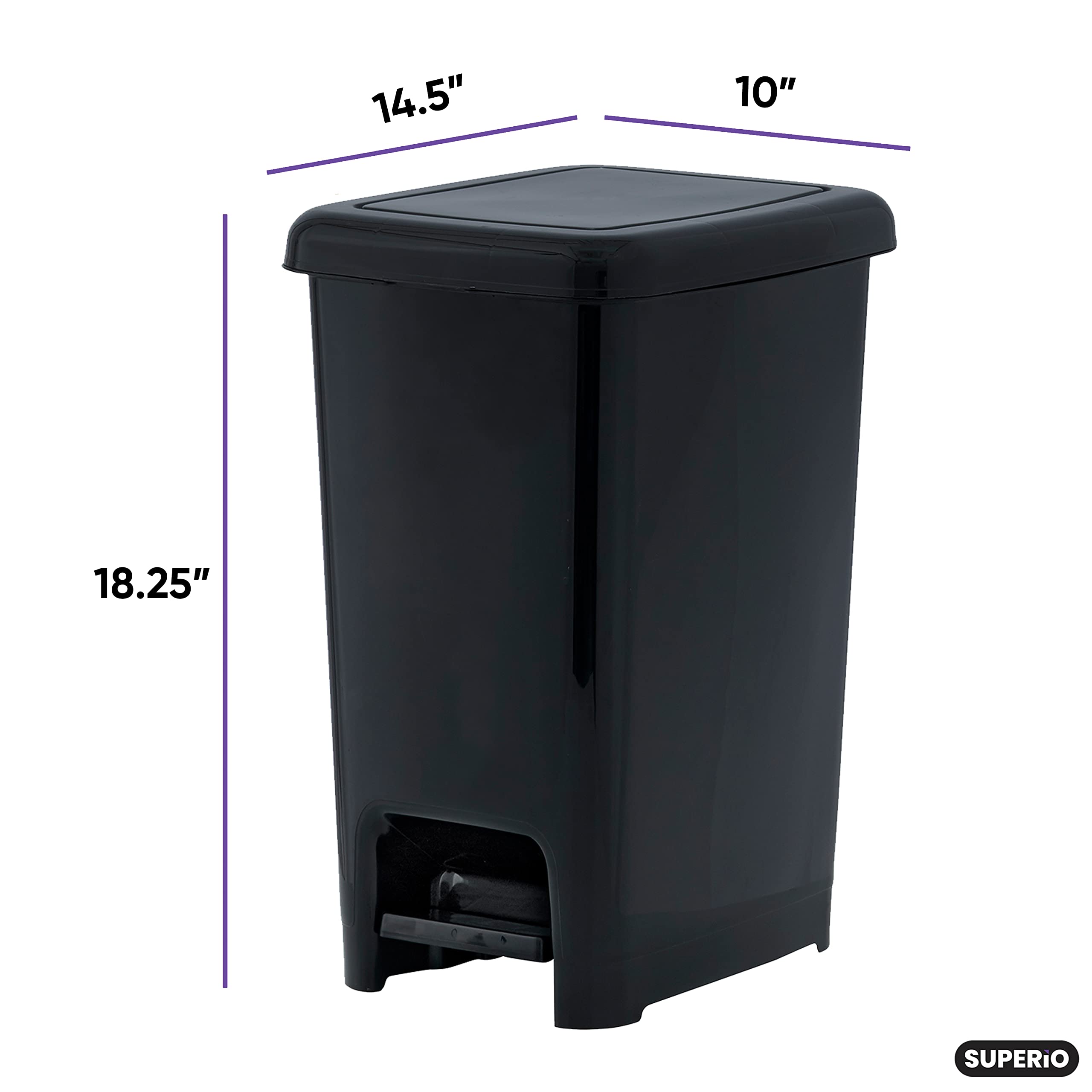 Snapklik.com : Superio Slim Step On Trash Can 6.5 Gallon, Black Waste Bin