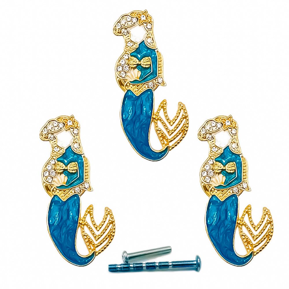 YOUYOUULU 3Pcs Unique-Mermaid-Drawer-Knobs, Diamonds-Blue-Ocean-Dresser ...