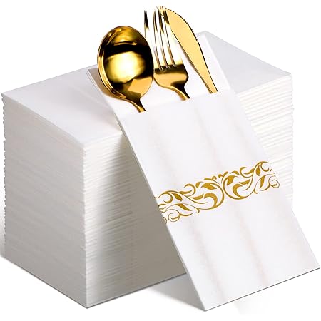 Amazon.com: KMAKII 100 Pack Paper Dinner Napkins with Built-in Flatware ...