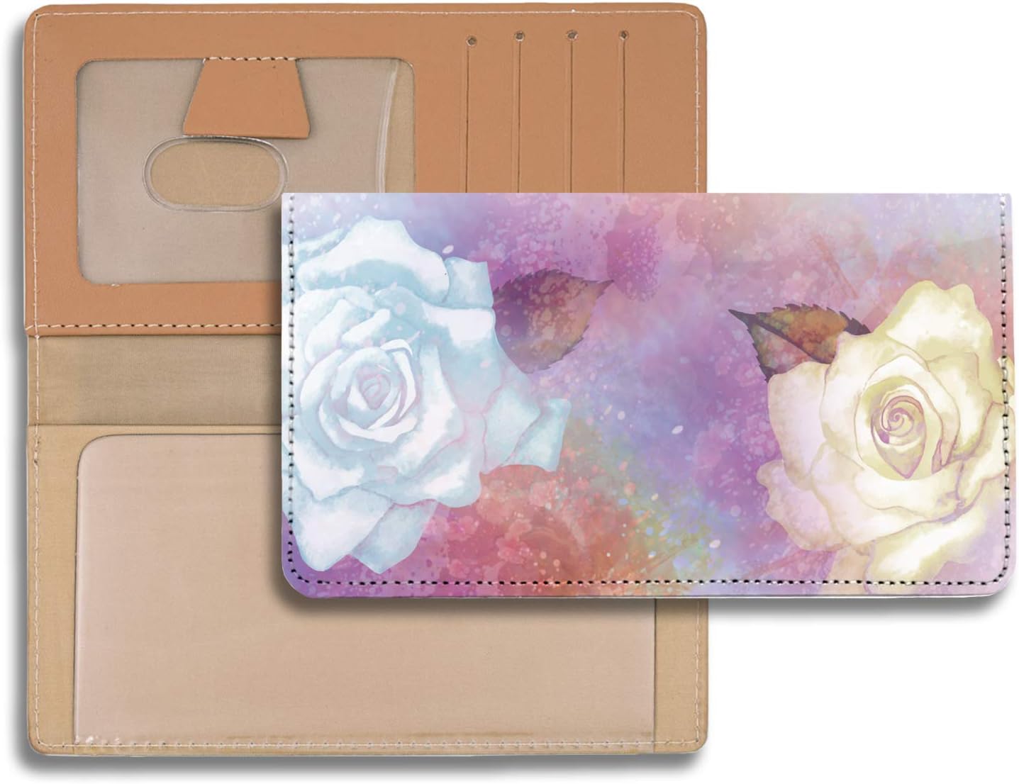 Amazon.com: Watercolor Flowers Personal Leather Checkbook Cover for Top ...