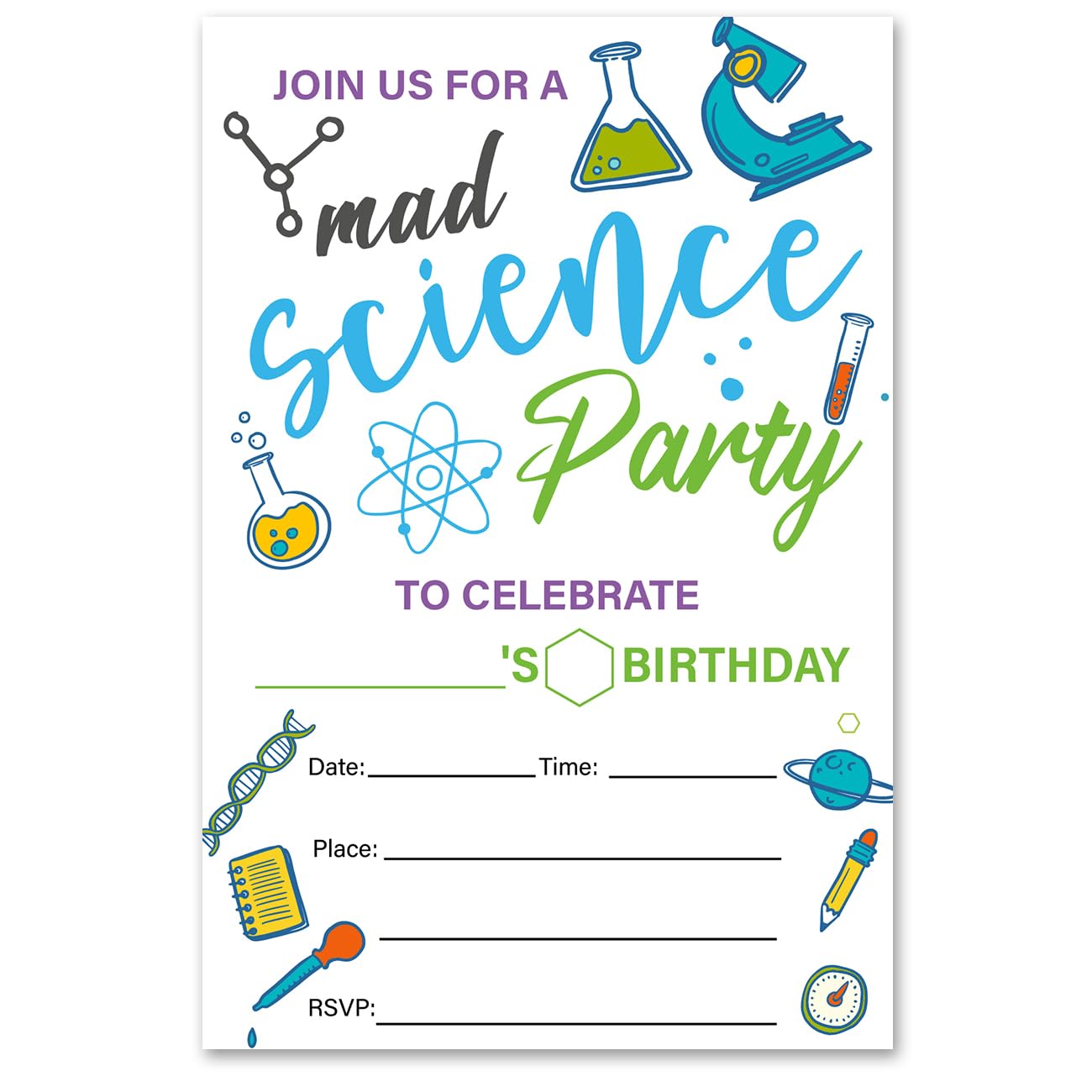 Amazon.com : VAHATAN Science Birthday Party Invitations 20 Packs Mad ...