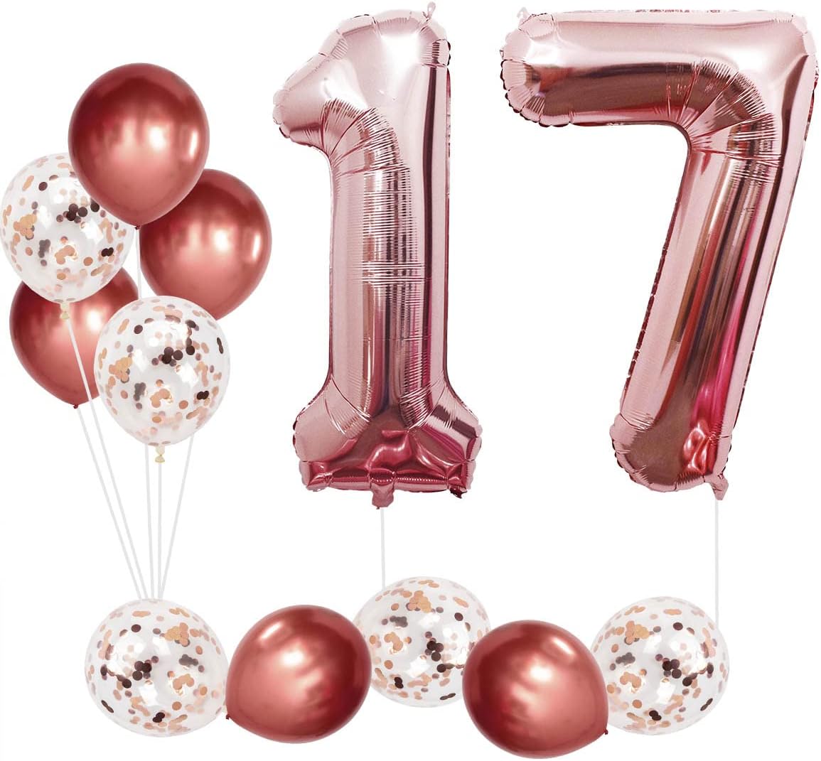 Amazon.com: Rose Gold 17th Birthday Balloons Set, Big 40in Foil Number ...