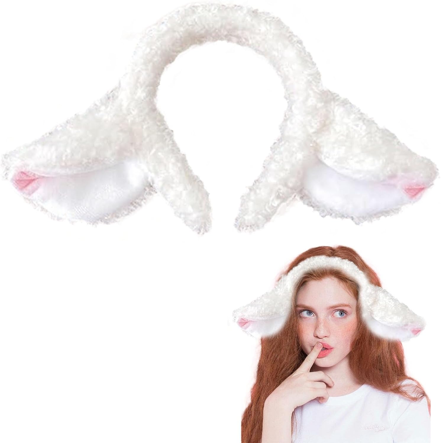 Amazon.com: Azkarionyss Sheep Ears Headband, Plush Sheep Ears Headband ...