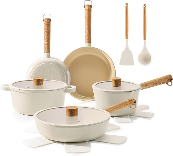 Amazon.com: SENSARTE PASCA Ceramic Nonstick Pots and Pans Set 14pcs ...