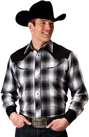 Amazon.com: ROPER Western Shirt Mens L/S Snap Plaid XL Black 01-001 ...