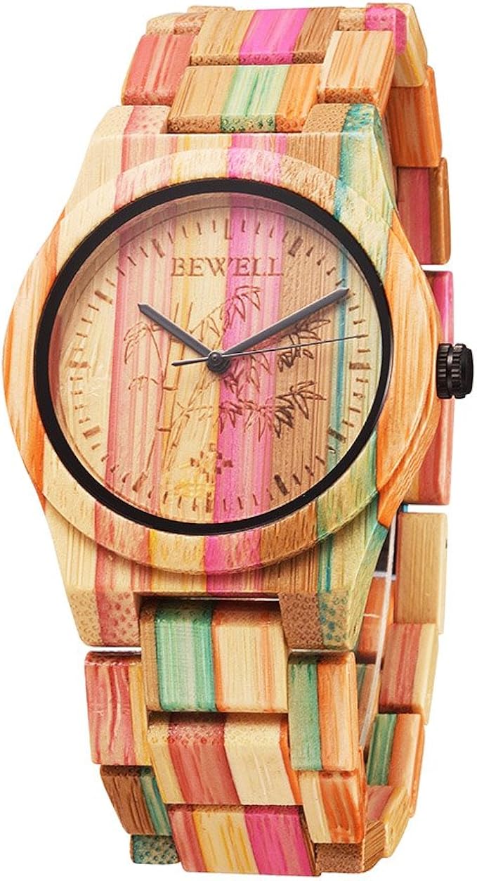 Amazon.com: BEWELL Wooden Watches Handmade Natural Colorful Bamboo ...