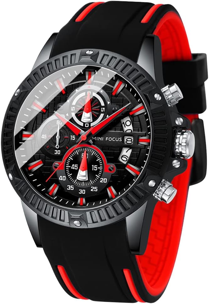 MF MINI FOCUS Fashion Analog Men's Watch (Black Dial Red Colored Strap ...