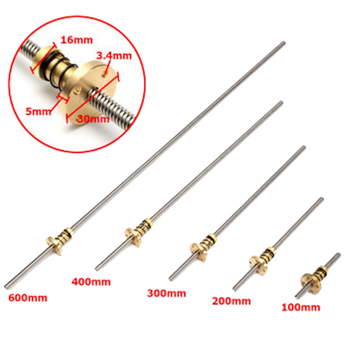 TSKTECH T8 300/400 / 500 MM Trapezoidal 8MM Lead Screw (THSL) With Anti ...