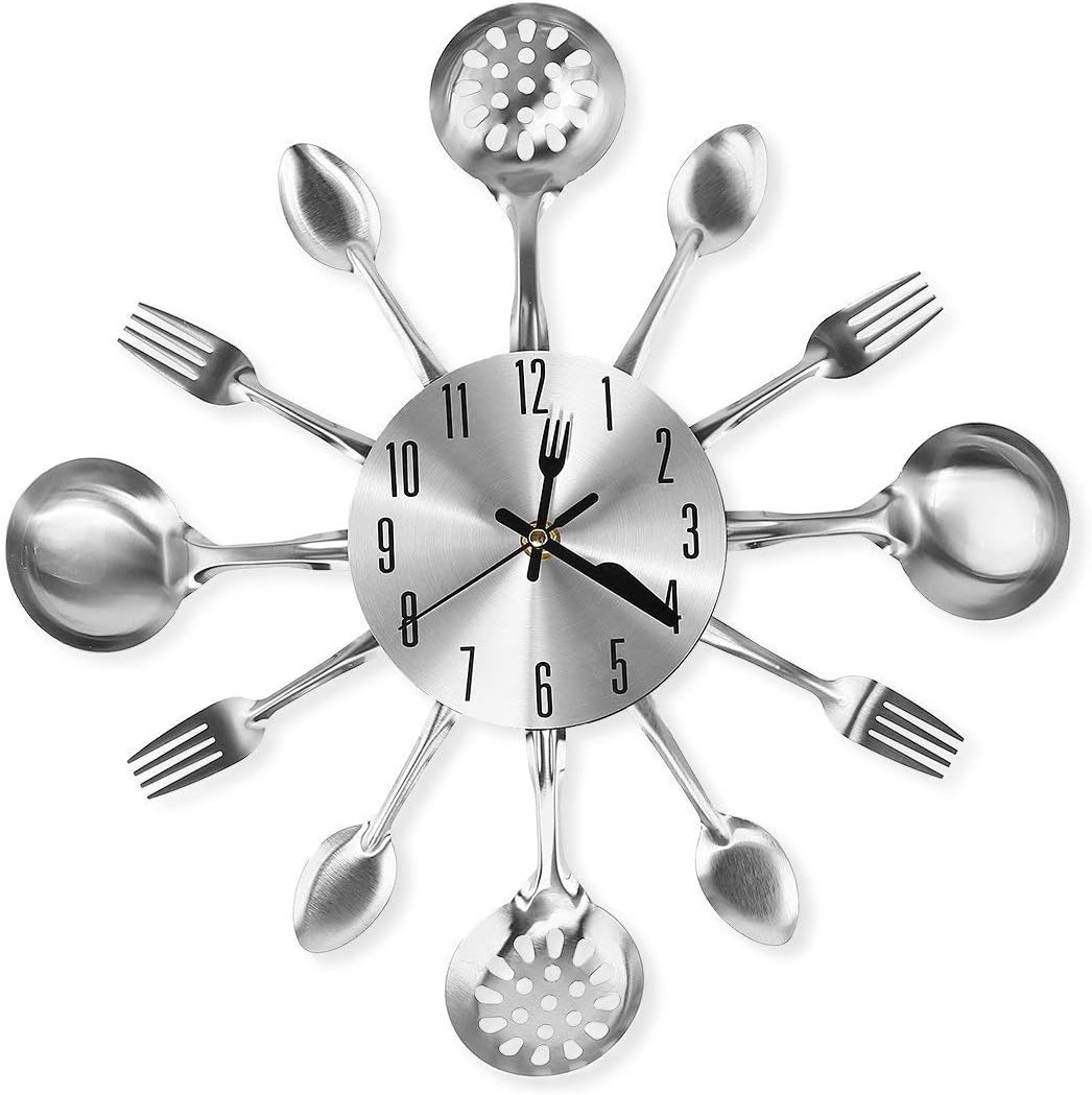 Amazon.com: Modern Design Silver Cutlery Kitchen Utensil Clock Spoon ...