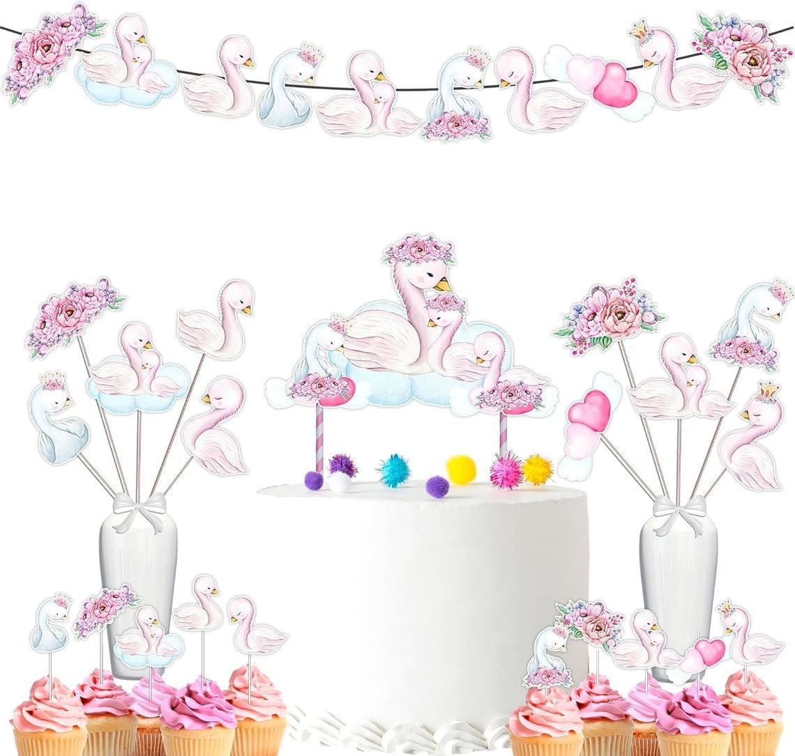 Amazon.com: Swan Party Supplies Set for Baby Shower & Birthday ...