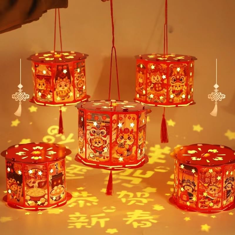 Amazon.com: 4pcs Red Chinese New Dragon Year Festival Lantern DIY ...