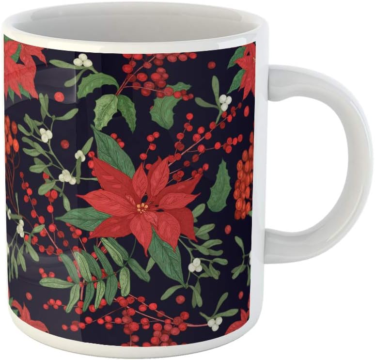 Amazon.com: Awowee Coffee Mug Elegant Parts of Winter Plants Poinsettia ...