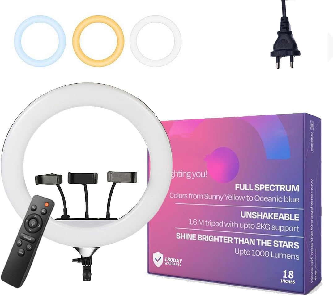 Hriddhi Super Bright 18'' Three Mode LED Ring Light (White, Warm, Mixed ...