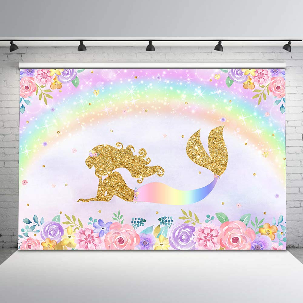 Buy Moca Mermaid Birthday Backdrop Pastel Raibow Glitter Bubble Mermaid ...