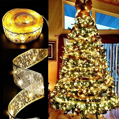 Amazon.com: 2 Pack 32.8 Feet Christmas Ribbon Lights 100 LED Battery ...