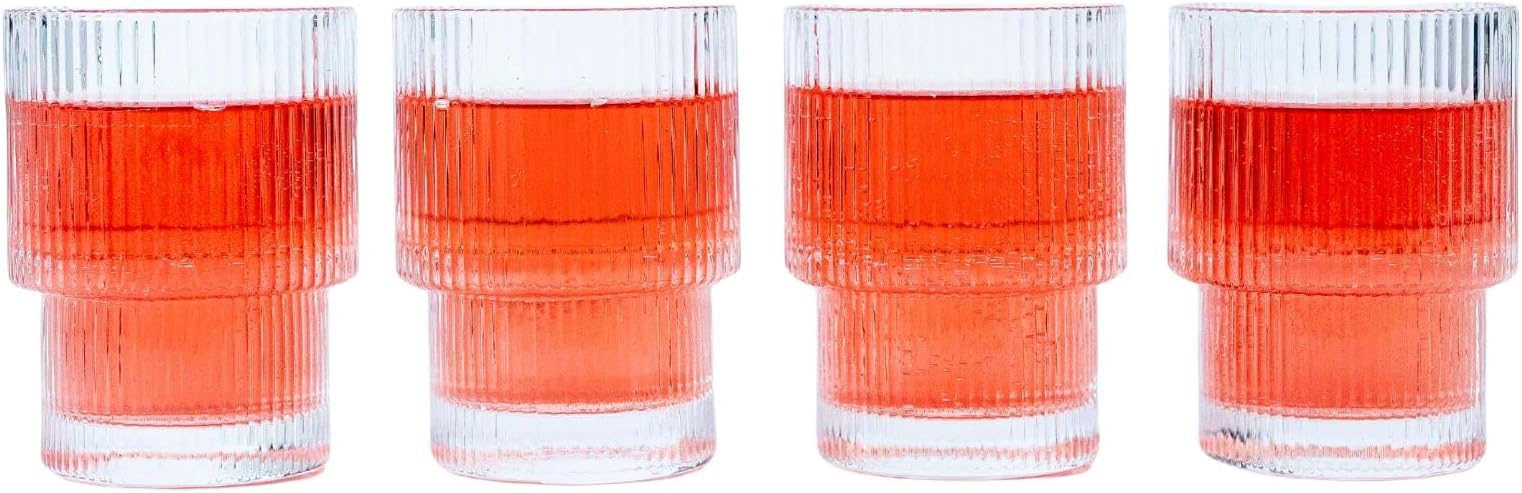 Amazon.com | Greenline Goods Ribbed Ripple Art Deco Glassware Set of 4 ...