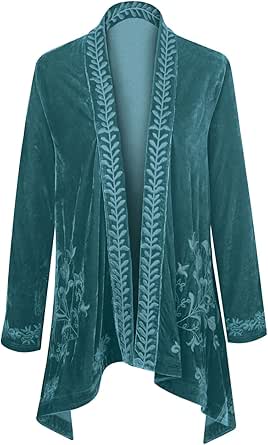 Floriana Womens Embroidered Kimono Cardigan Velvet Blazer Open Front ...