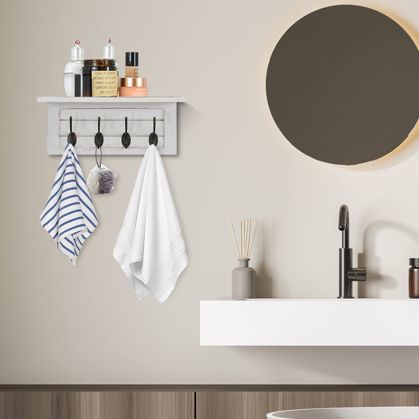 Wall Coat Hooks with Shelf, Wall Mounted Coat Rack with Shelf, Coat ...