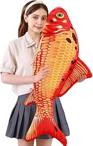 Amazon.com: ELAINREN Realistic Red Koi Plush Fish Pillow Soft Large ...