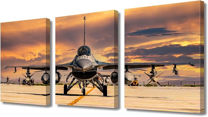 Amazon.com: TUMOVO F16 Fighter Jet Canvas Wall Art Military Aircraft ...