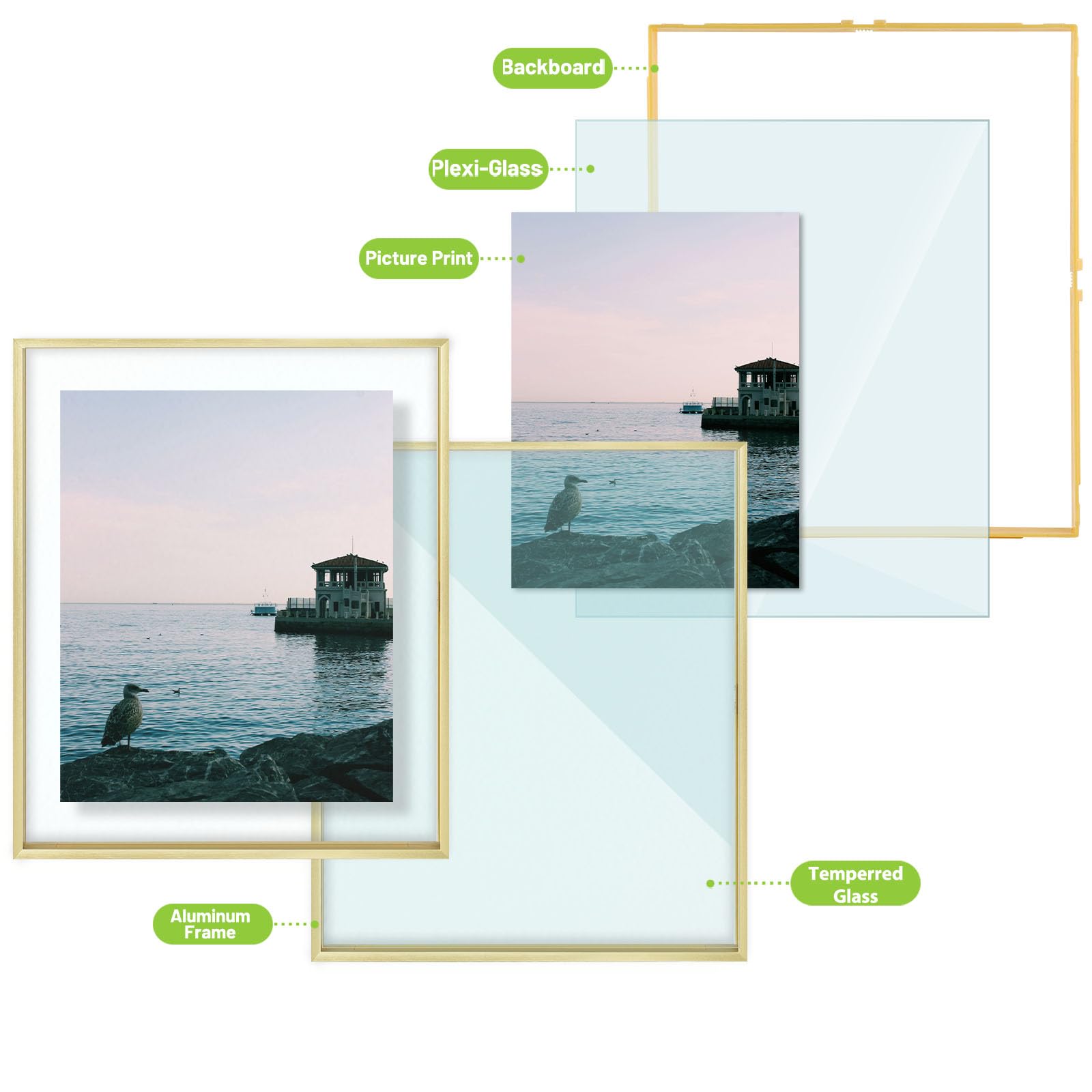 Snapklik.com : 16x20 Floating Frame, Gold Aluminum Picture Frame, Clear ...