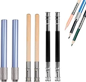 6Pcs Pencil Extenders Set,Wooden Handle Pencil Extender Holder ...