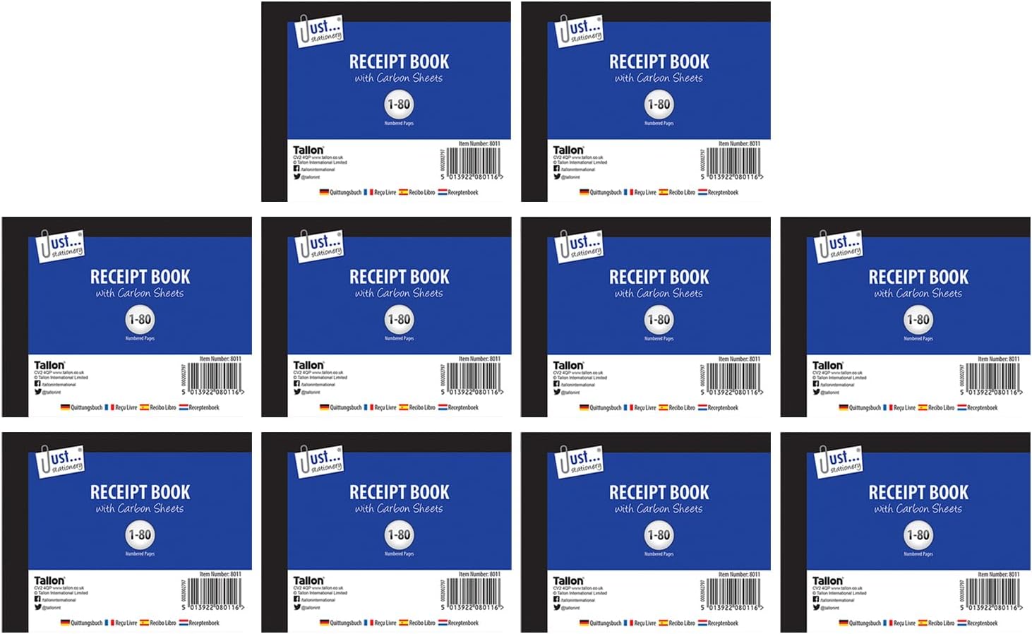 10 Packs of Receipt Book with Carbon Sheets 1 – 80 Pages Numbered Set ...