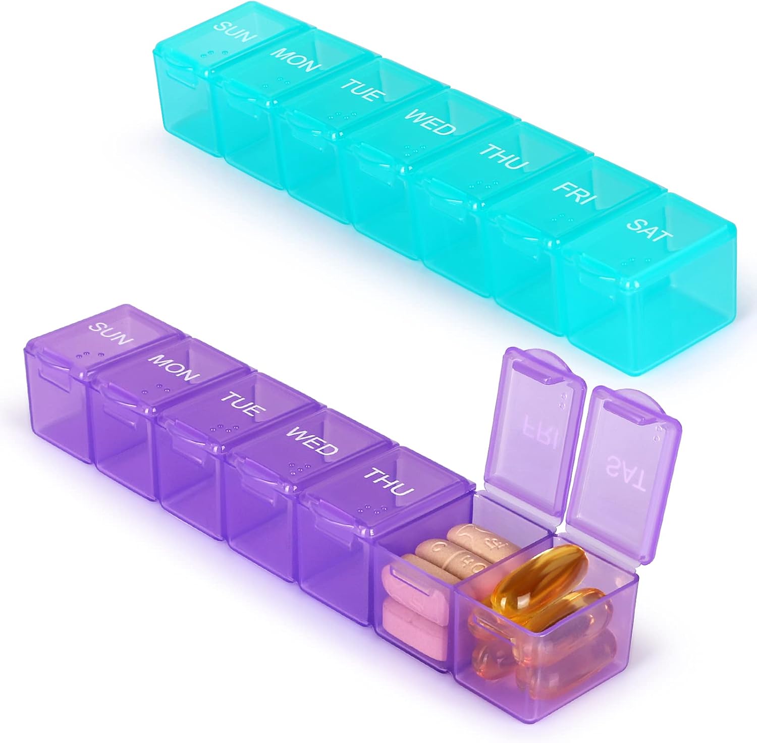 Amazon.com: 2 Pack Small Pill Case,Weekly Pill Organizer,Mini Pill Box ...