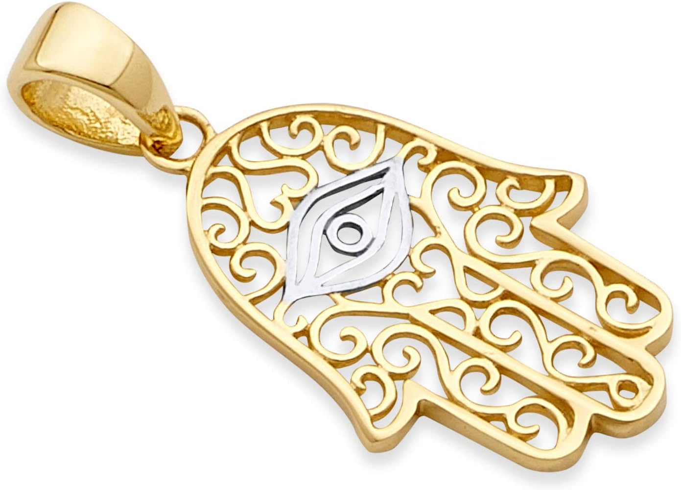 Amazon.com: 14k REAL Two Tone Gold Hamsa Charm Pendant (Size : 21 x 11 ...