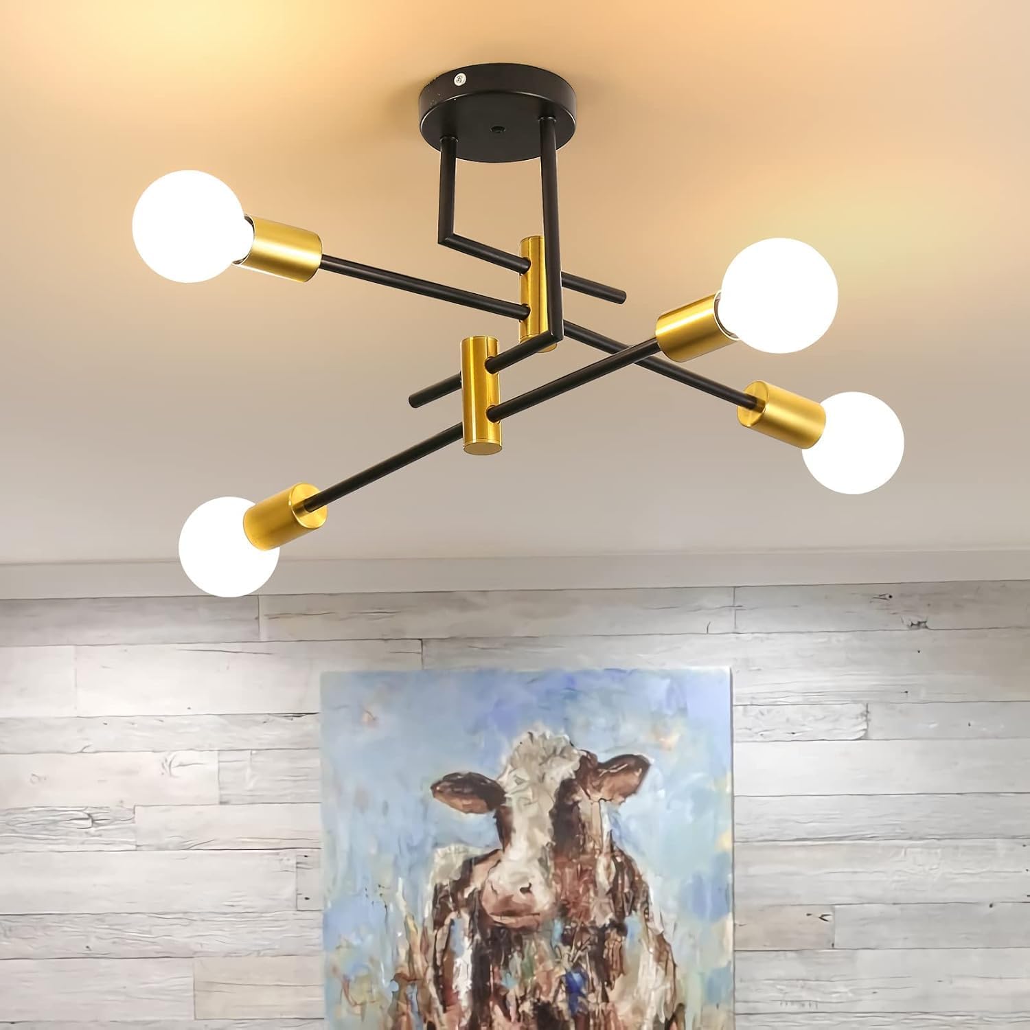 DELIPOP Sputnik Light Fixture, 4 Light Black and Gold Modern Sputnik ...