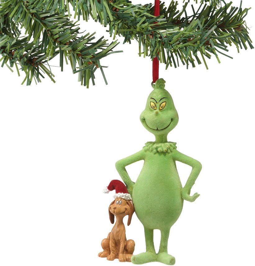Amazon.com: Department 56 Grinch and Santa Max Flocked Ornament : Home ...