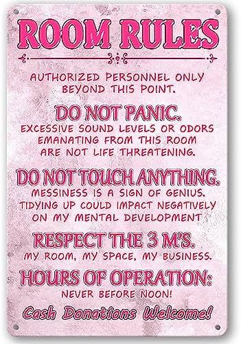 Amazon.com: Pink Room Decor For Teen Girls Room Rules Sign Bedroom Door ...