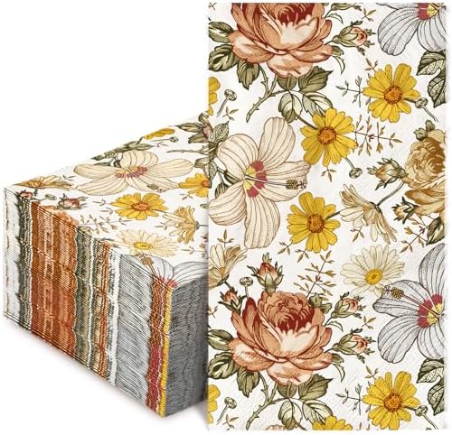 Amazon.com: AnyDesign 80Pcs Vintage Boho Floral Paper Napkins ...