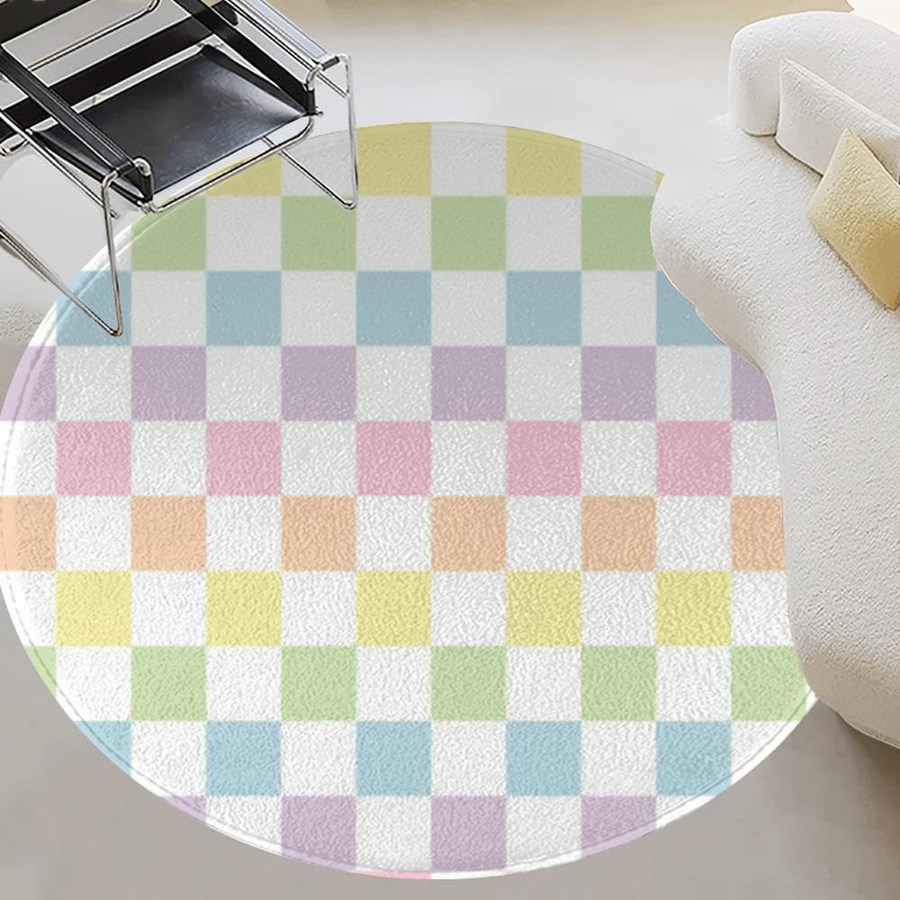 Amazon.com: Round Rug 4ft Circle Area Rug Pastel Checker Rainbow Color ...