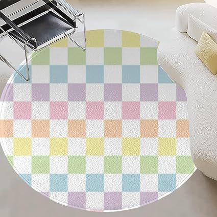 Amazon.com: Round Rug 4ft Circle Area Rug Pastel Checker Rainbow Color ...