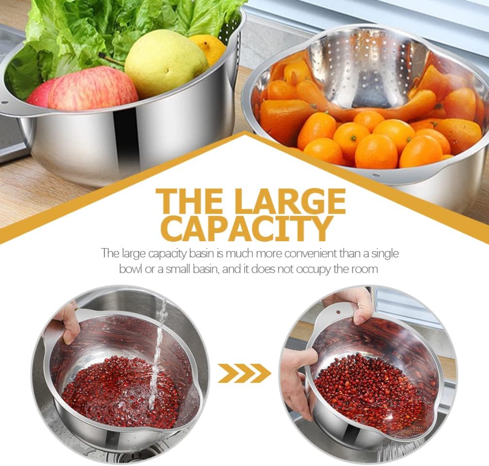 Stainless Steel Washing Bowl Rice Washing Bowl Colander Strainer 20cm ...