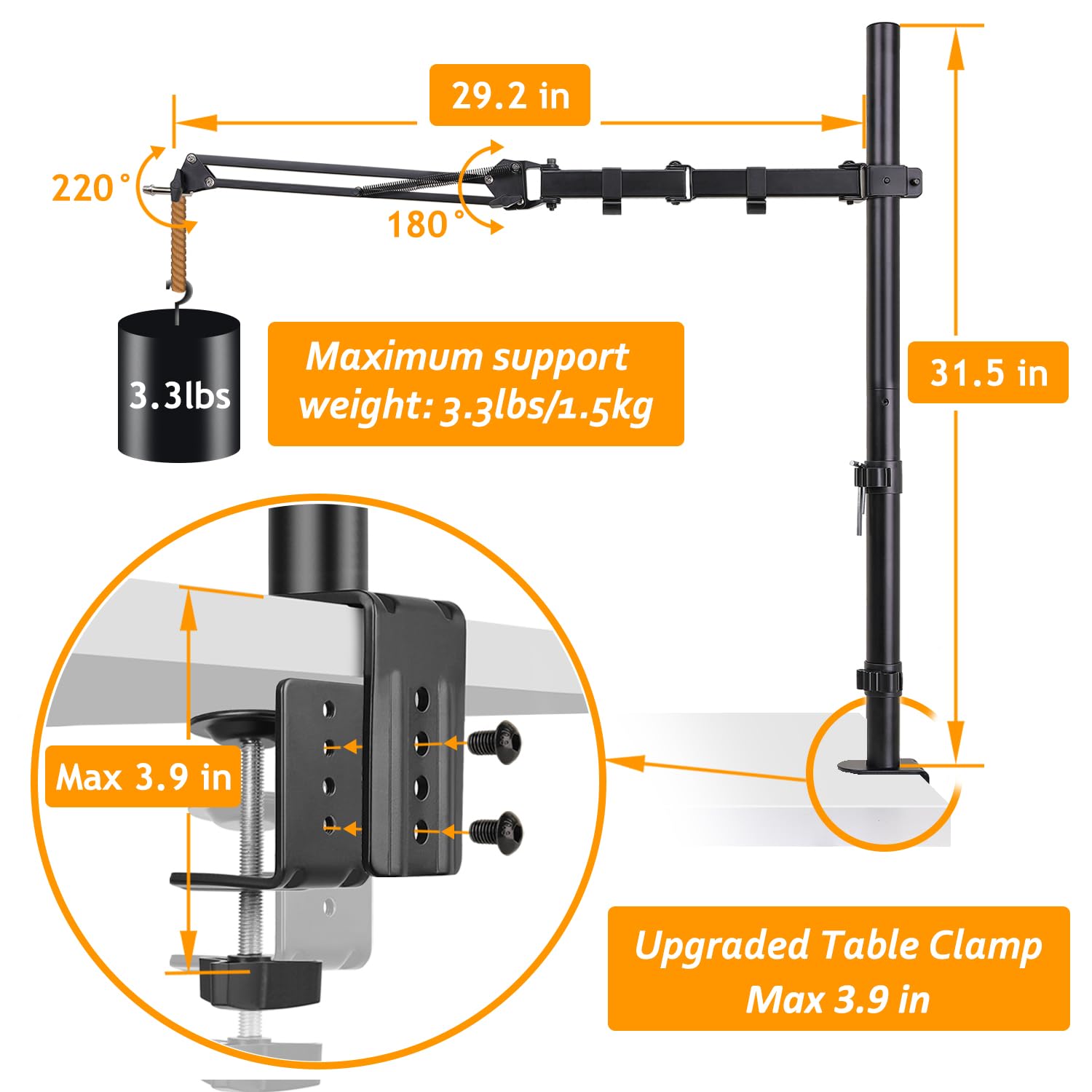 Snapklik.com : Frgyee Mic Boom Arm, Height Adjustable Overhead ...